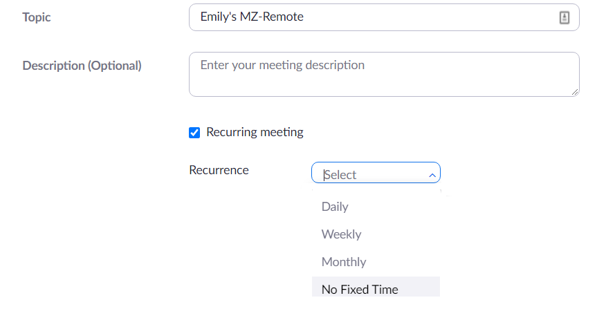 Create a Zoom Meeting Link for MZ-Club